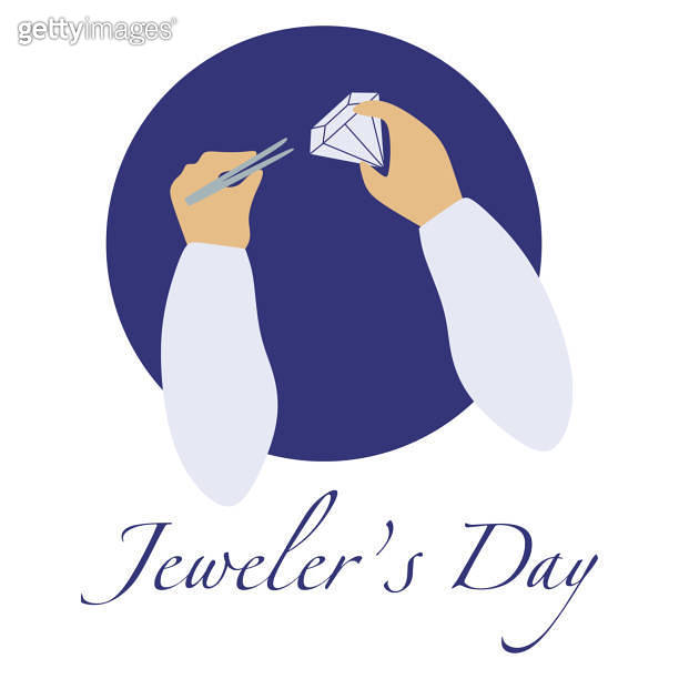 International Jewel day Card with Lettering. Hands holding Tweezers and ...