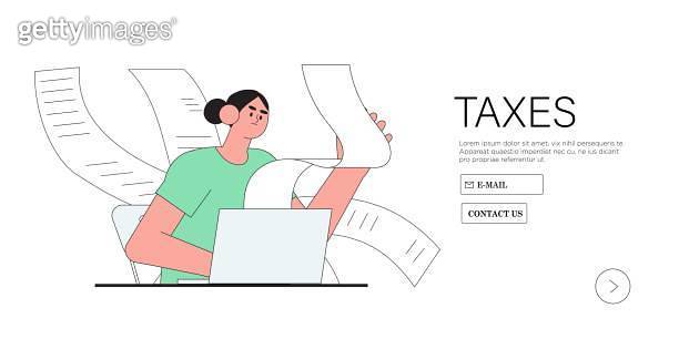 Tax time vector illustration. Character preparing documents for tax ...