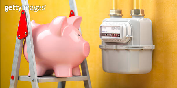 Saving natural gas, energy costs and energy efficiency concept ...