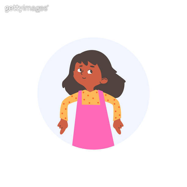 Round shape with cute smiling child girl points fingers down 이미지 ...