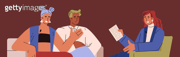 Interview process, woman journalist with paper flat style, vector ...
