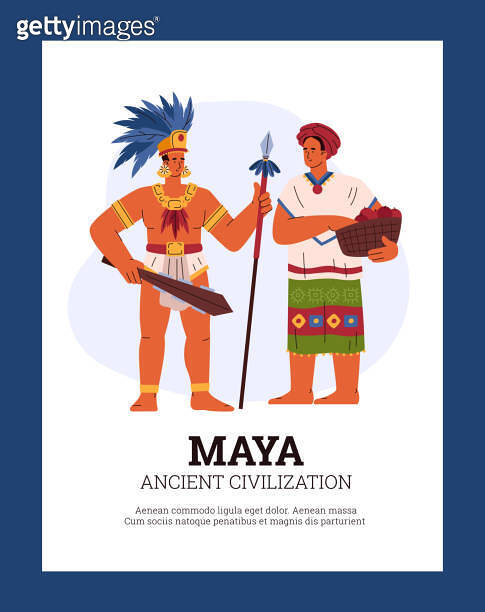 People of Maya civilization, poster with text, flat vector illustration ...