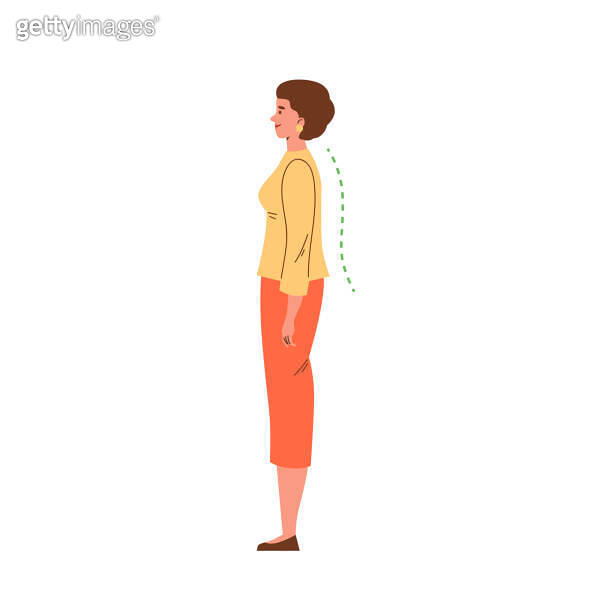 Happy standing woman with correct posture side view flat style, vector ...