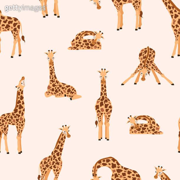 African giraffes in seamless pattern design, flat vector illustration ...