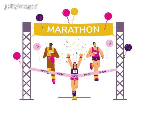 People marathon runners cross the finish line, Multinational Marathon ...