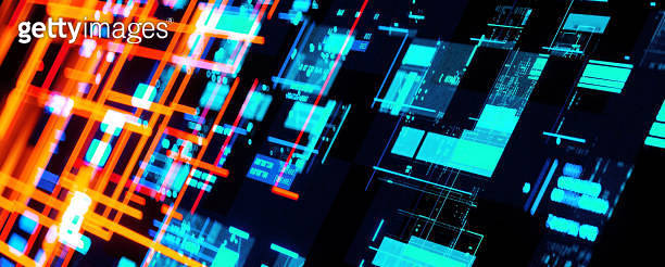 3D rendering of cyberpunk AI. Circuit board. Technology background. Central Computer Processors ...