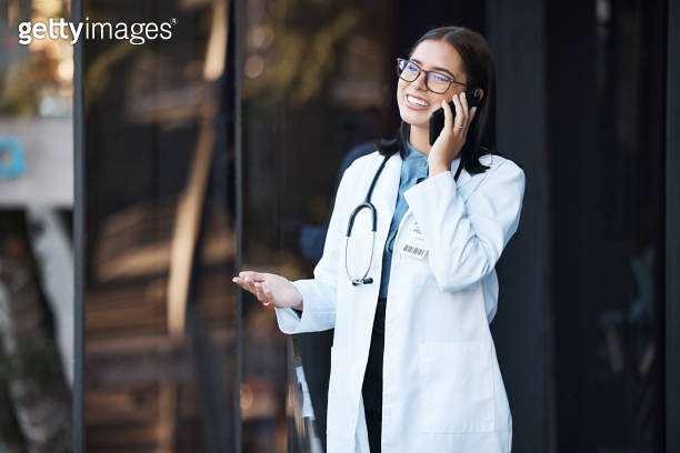 Doctor, phone call and talking for communication, funny conversation ...