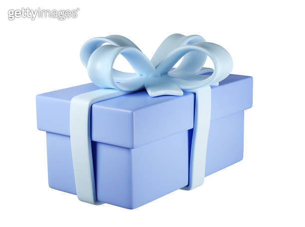 3d blue gift box icon with pastel ribbon bow isolated with clipping ...