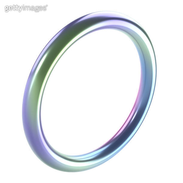 3d render shape metallic holographic abstract ring. Glossy geometric ...