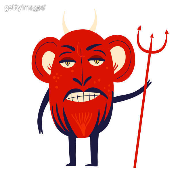 Red devil with a trident. Strange ugly Halloween characters. Cute ...
