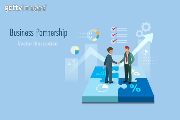Businessmen handshake with growth graph on connected jigsaw puzzles ...
