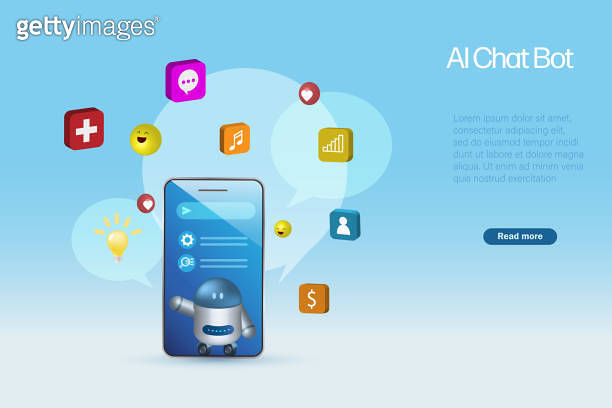 AI chat bot chatting on smart devices summarize information and generate smart solutions ...