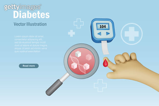 Diabetes blood test. Patient hand use glucometer measures glucose sugar ...