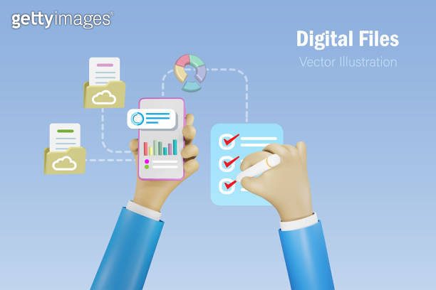 Businessman working on digital folder and files sharing transfered via cloud computing. Wireless ...