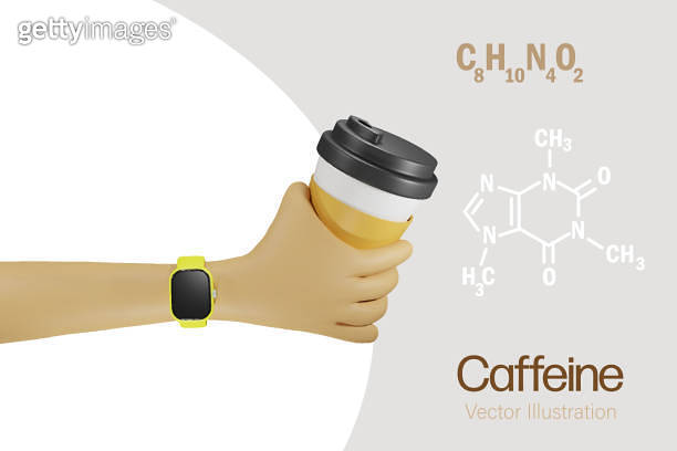 Hand holding coffee cup with caffeine skeletal formula molecular ...