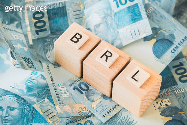 Brazil money, Financial concept, Brazilian 100 reais banknotes and ...