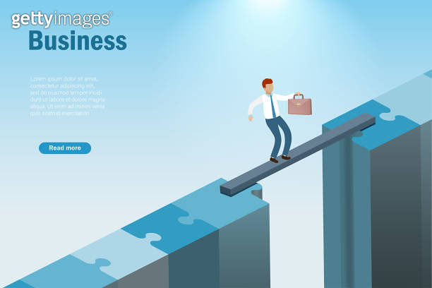 Business on disruption, risk management. Businessman walking on plank ...