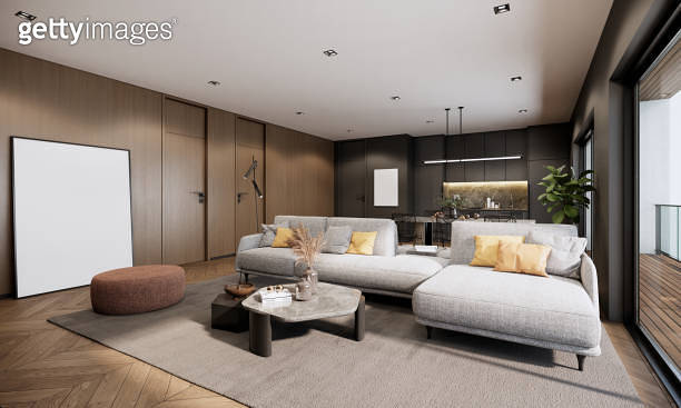 modern apartment, room interior design 3D rendering architectural ...