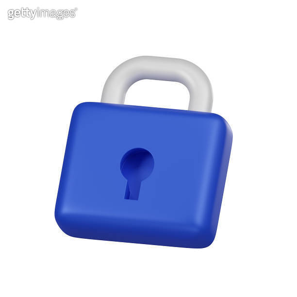 Minimal blue lock icon or padlock for security protect. 3d render ...