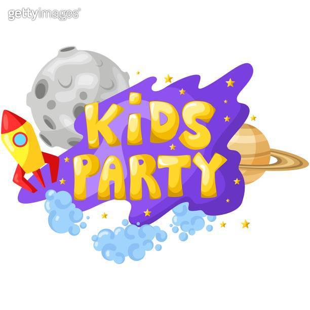Kids party logo with space cartoon vector design (1476072212) 일러스트, 무료 ...