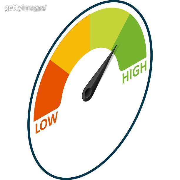 Credit score gauge with low and high level icon 이미지 (1480803799) - 게티이미지뱅크