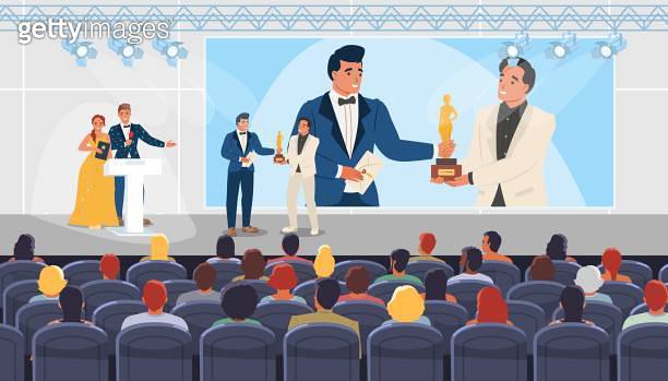 Award event on stage with beautiful people vector illustration. Famous ...