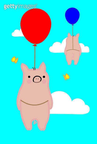 Two Cute Flying Pigs Float Up in the Sky, Like The Saying, When Pigs ...