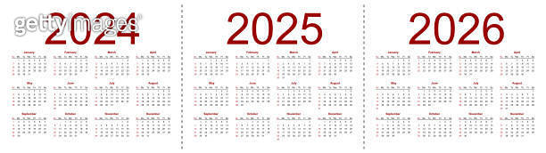 Simple editable vector calendars for year 2024 2025 2026. Week starts from Sunday. (1672420447 ...