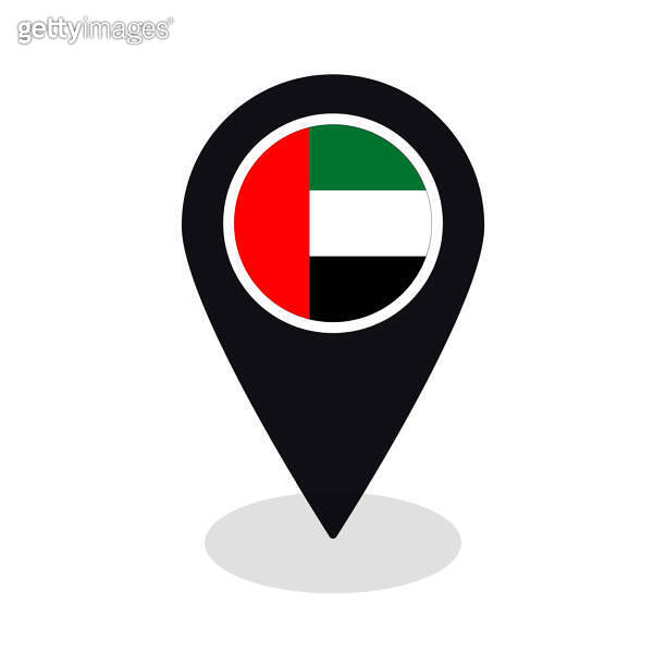 United Arab Emirates Flag on map pointer icon 이미지 (1784450195) - 게티이미지뱅크