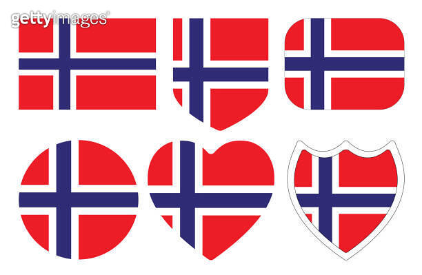 Norway flag in design shape set. Flags of Norway in design shape set ...
