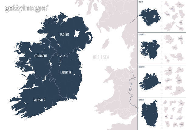 Vector color detailed map of Ireland with administrative divisions of ...