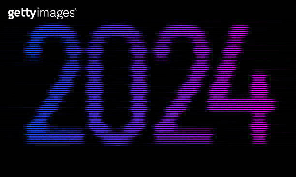 Numbers of the year 2024 in retro plotter style, vector halftone style ...
