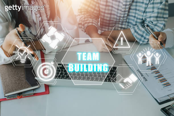 Team building concept, Business team worker working in office with team ...