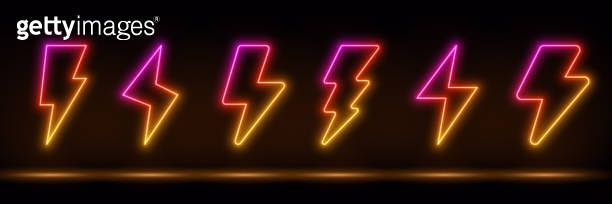 Neon lightning flash icon. Glowing neon thunder bolt sign, electrical ...