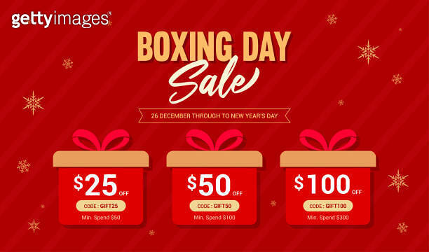 Boxing day sale coupon template vector illustration. Gift box promotion ...
