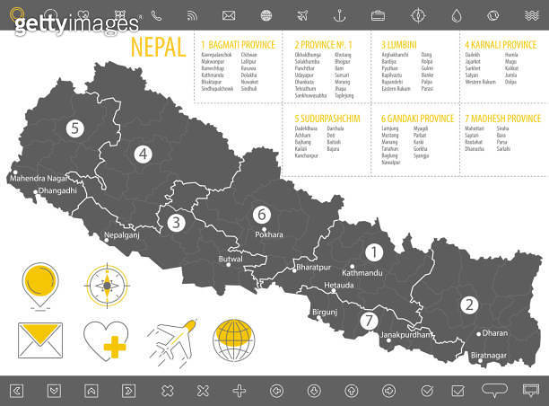 Detailed monochrome map of Nepal, gray country territory with ...