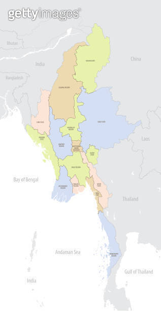 Detailed map of Myanmar with administrative divisions and borders of ...