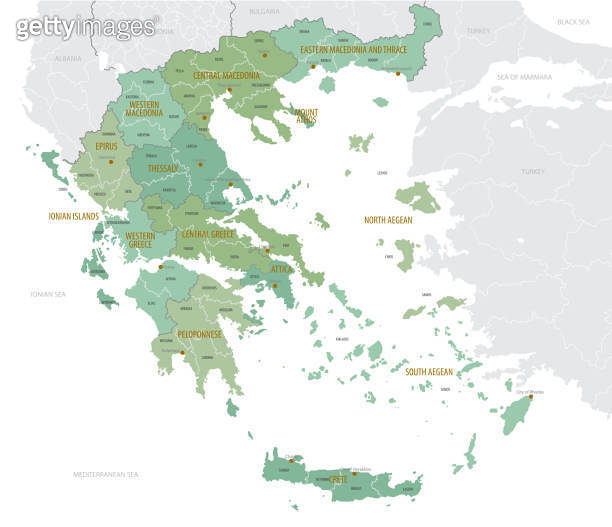 Detailed map of Greece, with administrative divisions into Regions and ...