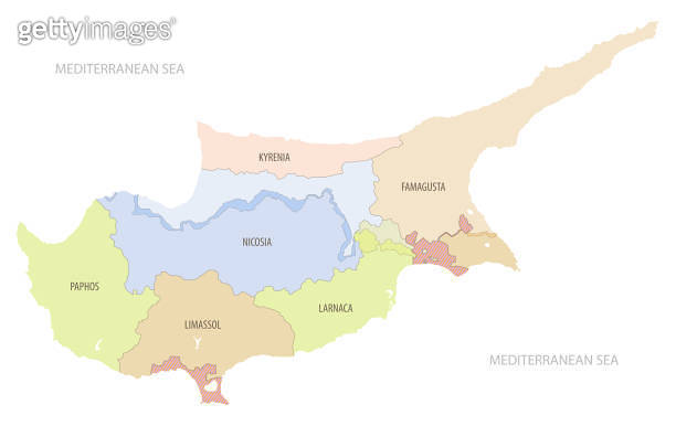 Detailed map of Cyprus with administrative divisions and borders of ...