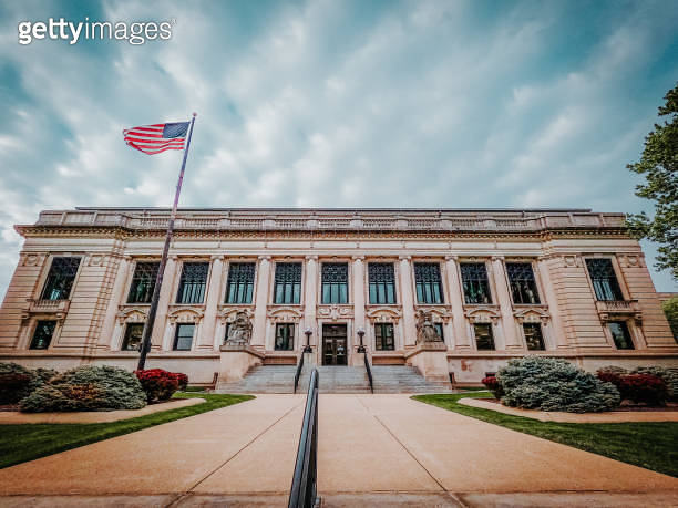 Front View of the Illinois Supreme Courthouse Building with American ...