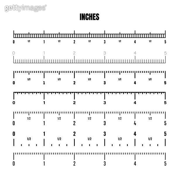 Realistic black inch scale for measuring length or height. Various ...