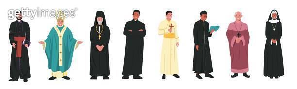 Catholic church characters. Christian religion church leaders in ...