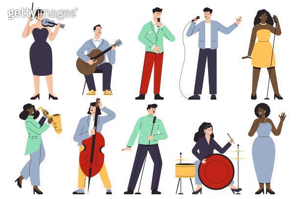 Singers and musicians characters. Cartoon musicians and band members ...