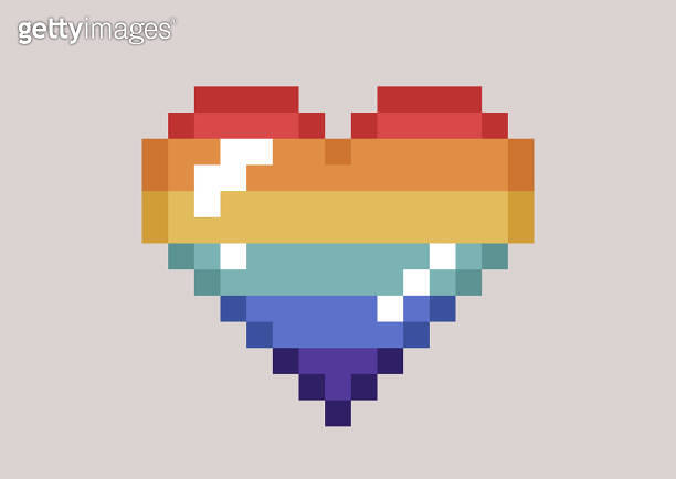A glowing rainbow pixel heart as a symbol of LGBTQ+ movement and human ...