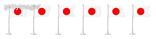 Realistic various Japanese table flags on a chrome steel pole. Souvenir ...