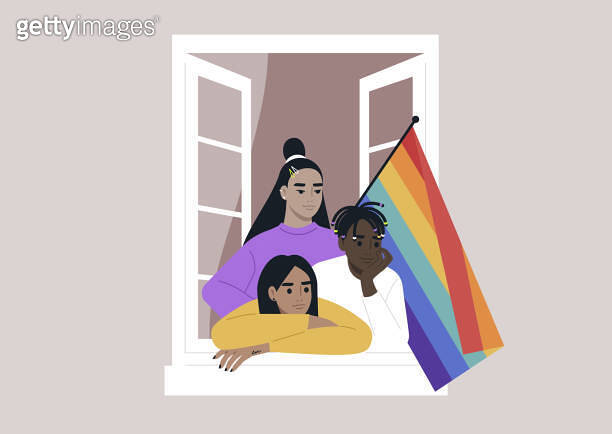 A vibrant and diverse group of queer characters joyfully gathered ...