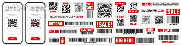 Product barcodes and QR codes. Smartphone application, scanner app ...