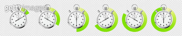 Realistic classic stopwatch. Shiny metal chronometer, time counter with ...