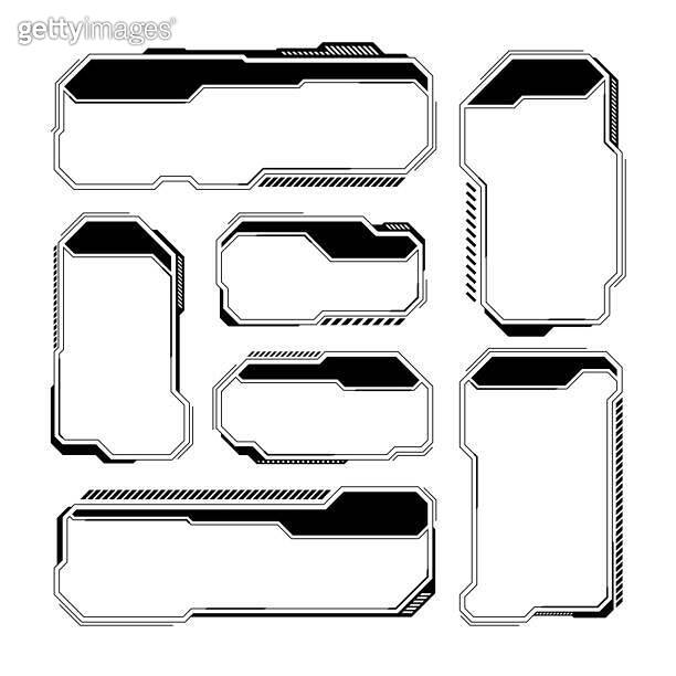 Black futuristic HUD or UI elements. Sci-fi user interface text boxes ...