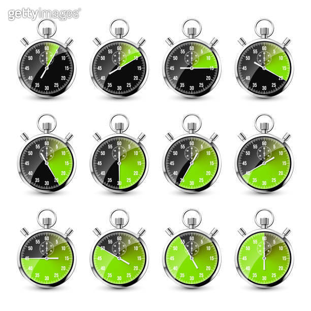 Realistic classic stopwatch. Shiny metal chronometer, time counter with ...